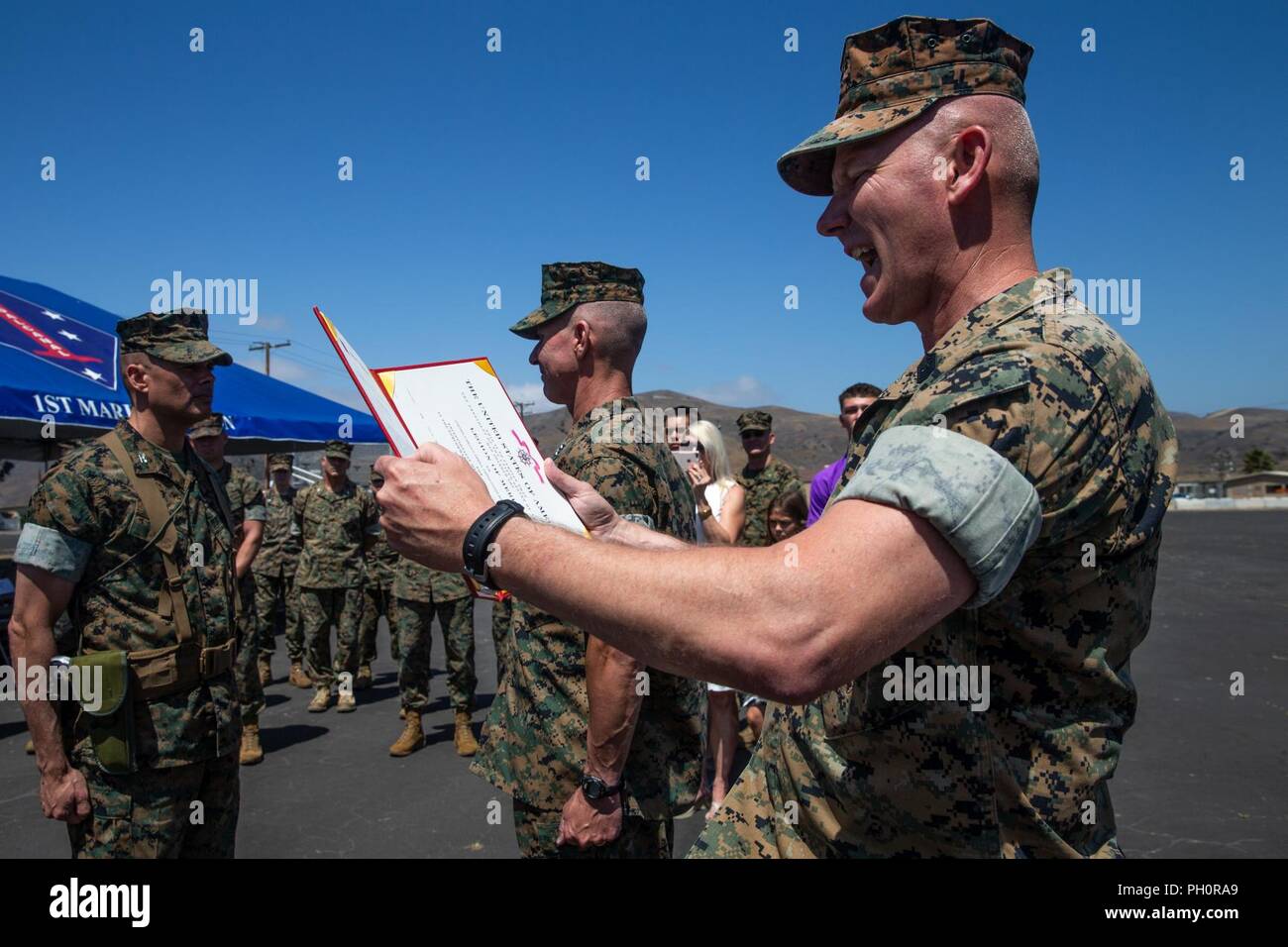 U.S. Marine Corps Sgt. Maj. William T. Sowers, right, sergeant major of ...