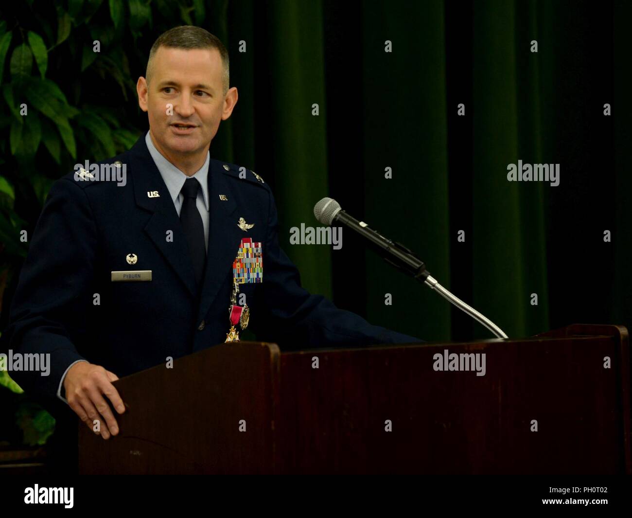 Col. Bradley Pyburn, 67th Cyberspace Wing commander, speaks to ...
