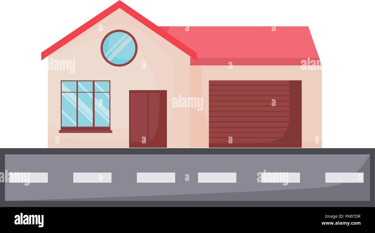 modern house and road over white background, vector illustration Stock ...