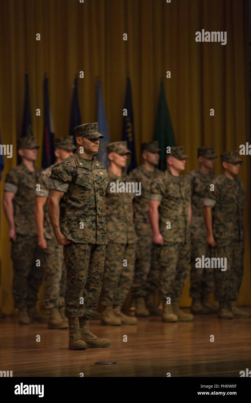 CAMP FOSTER, OKINAWA, Japan- Marines attend a Headquarters and Support ...