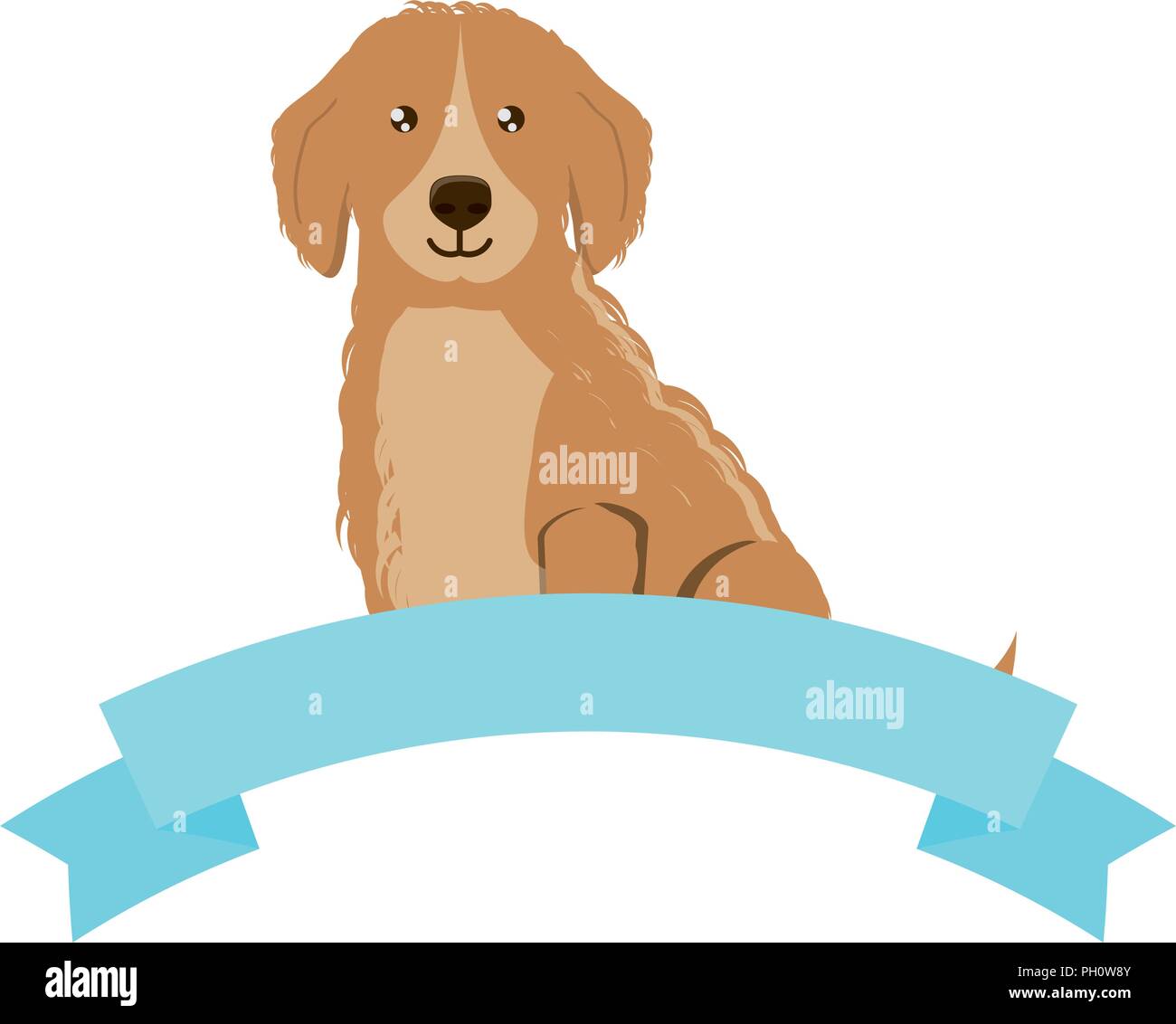 decorative ribbon with cute golden retriever dog icon over white ...