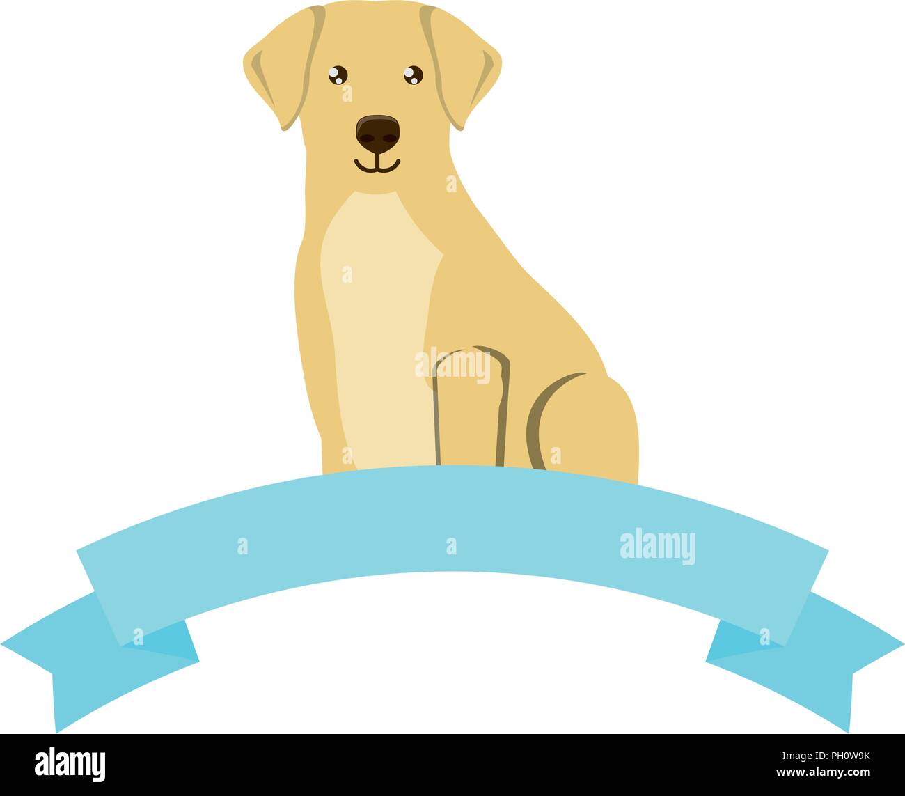 decorative ribbon with cute labrador dog icon over white background ...