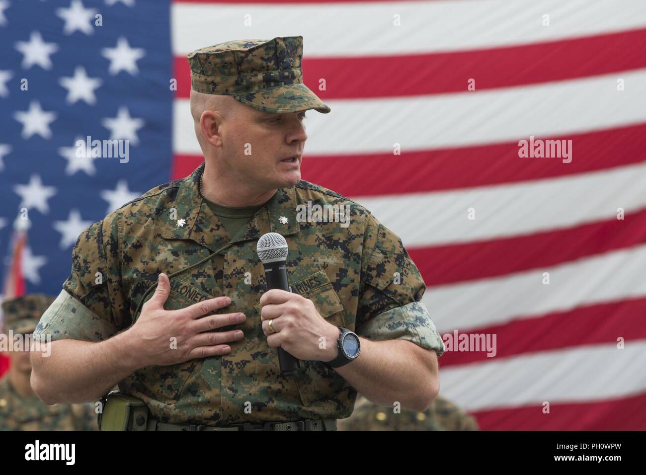 U.S. Marine Corps Lt. Col. Michael R. Nakonieczny speaks during the 1st ...
