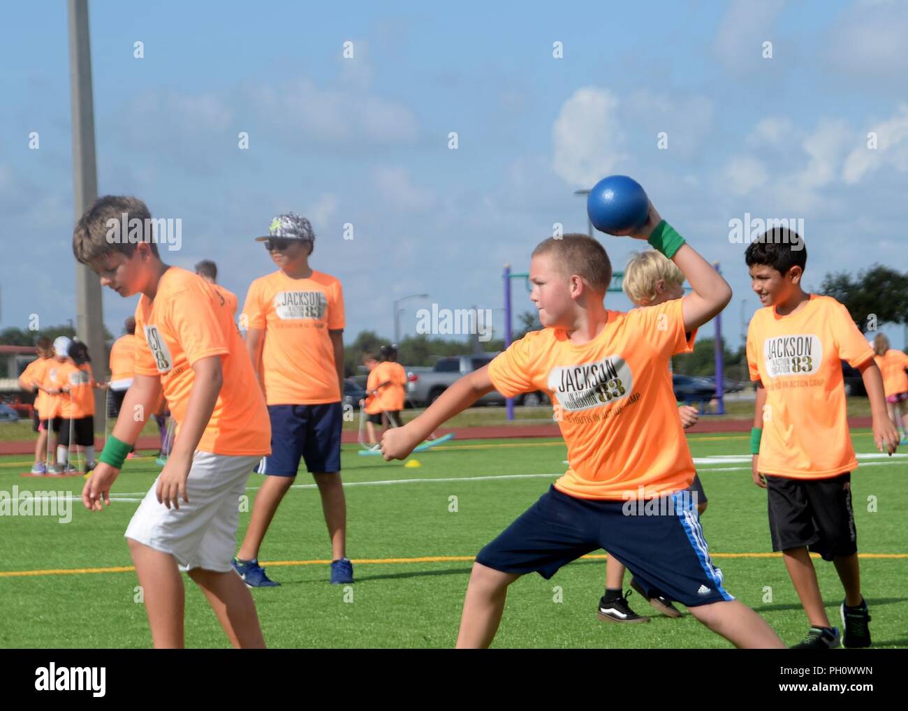 Children play dodgeball during the “Jackson in Action” youth camp ...