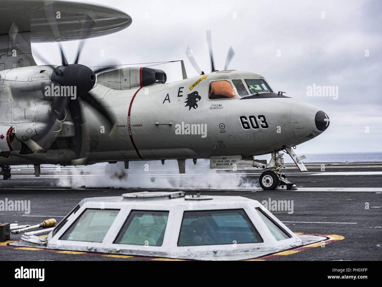 PACIFIC OCEAN (June 19, 2018) An E-2C Hawkeye assigned to the “Black ...
