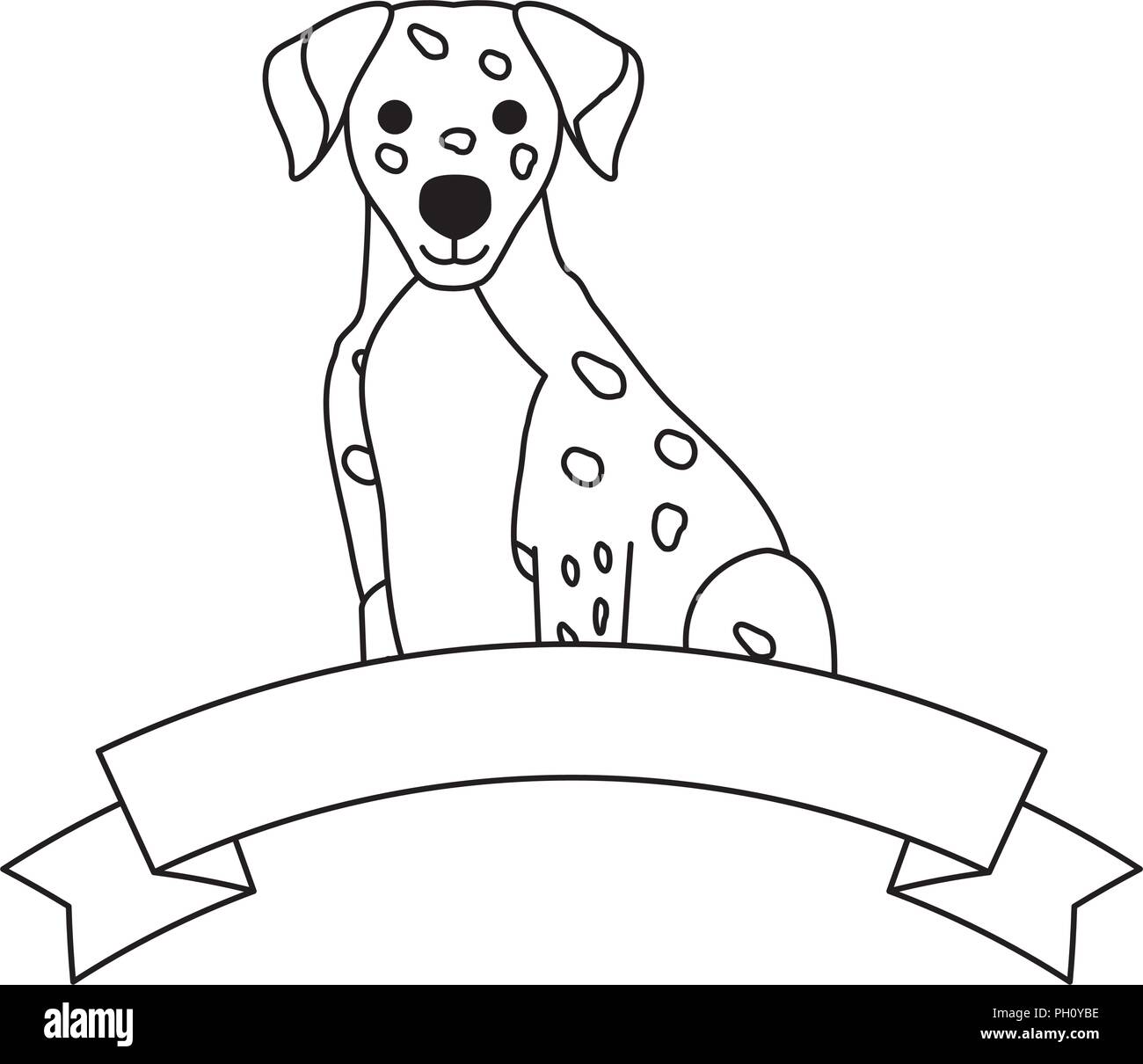 cute dalmatian dog and decorative ribbon over white background, vector ...