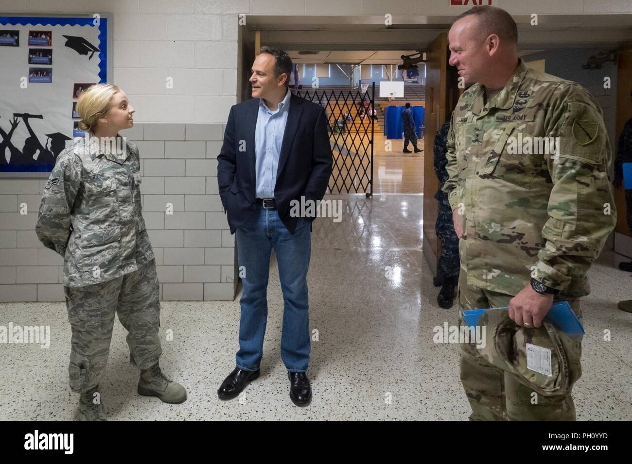 Kentucky Gov. Matt Bevin (center) and U.S. Army Maj. Gen. Stephen Hogan ...