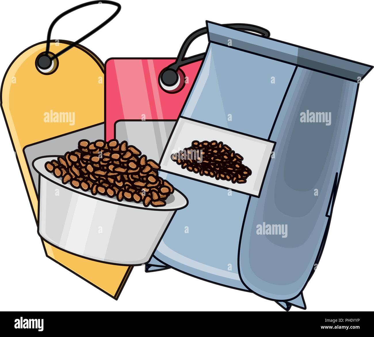 pet food bag and bowl over white background, vector illustration Stock ...
