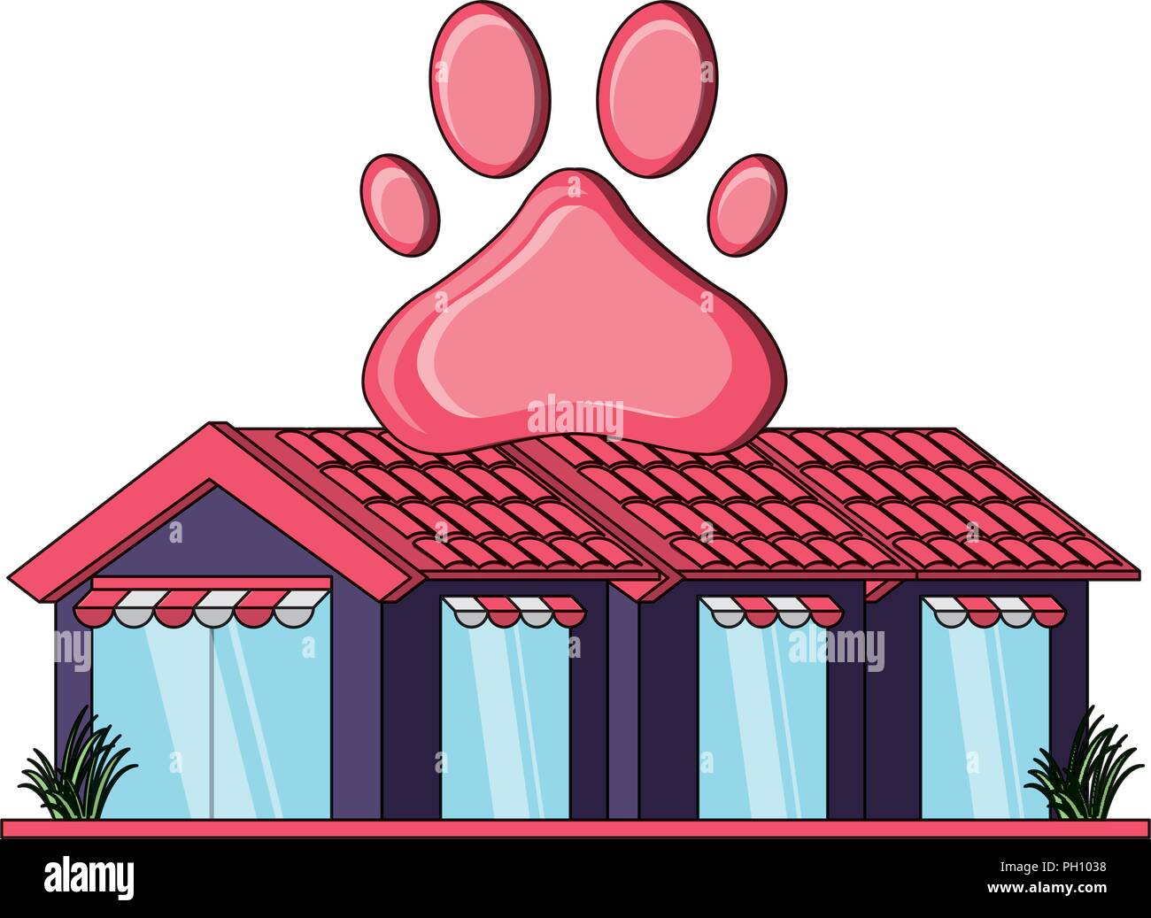 pet shop with dog paw icon over white background, vector illustration ...