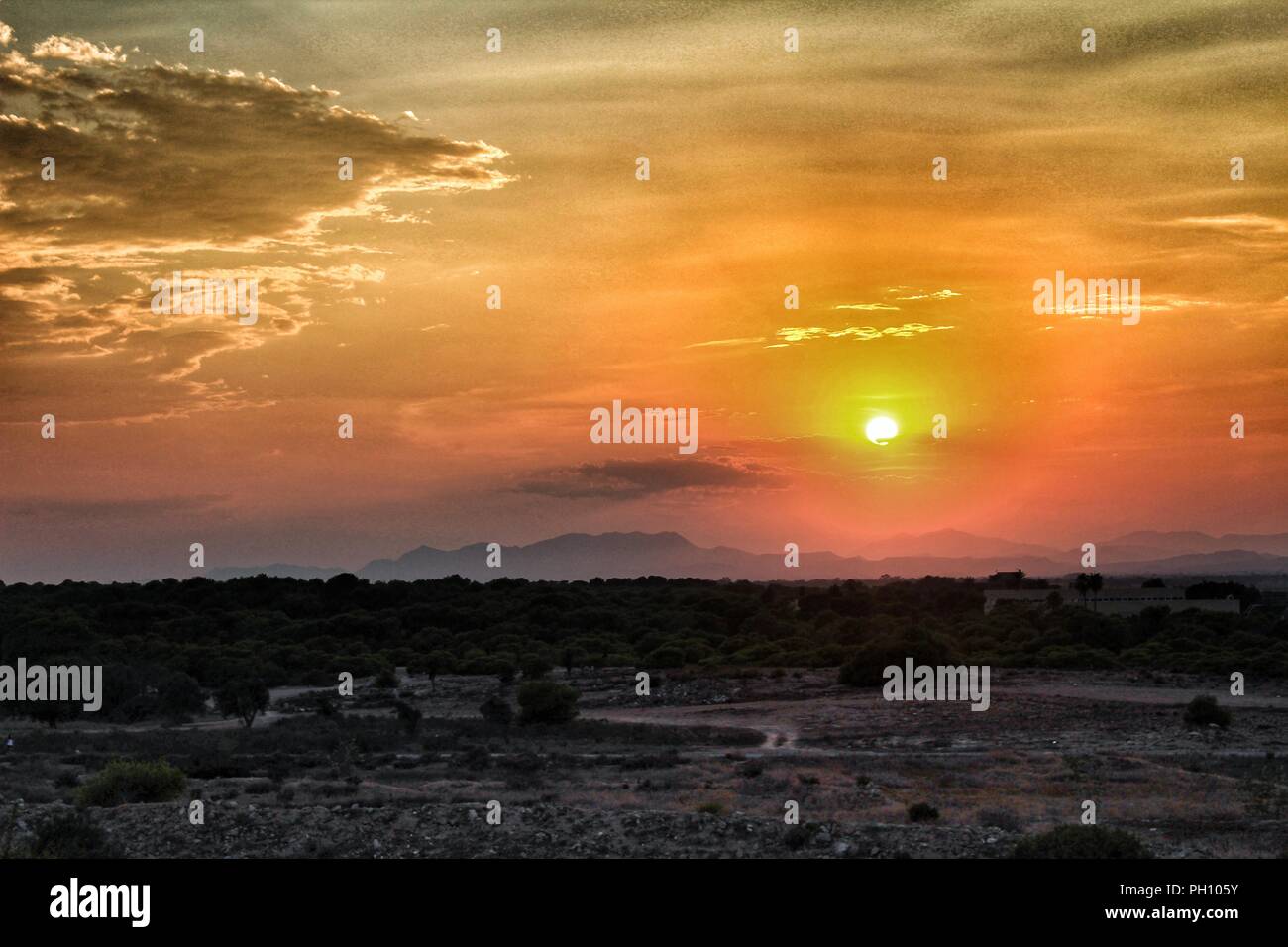 Sunset in Gran Alacant Santa Pola, a small village in southern Spain ...