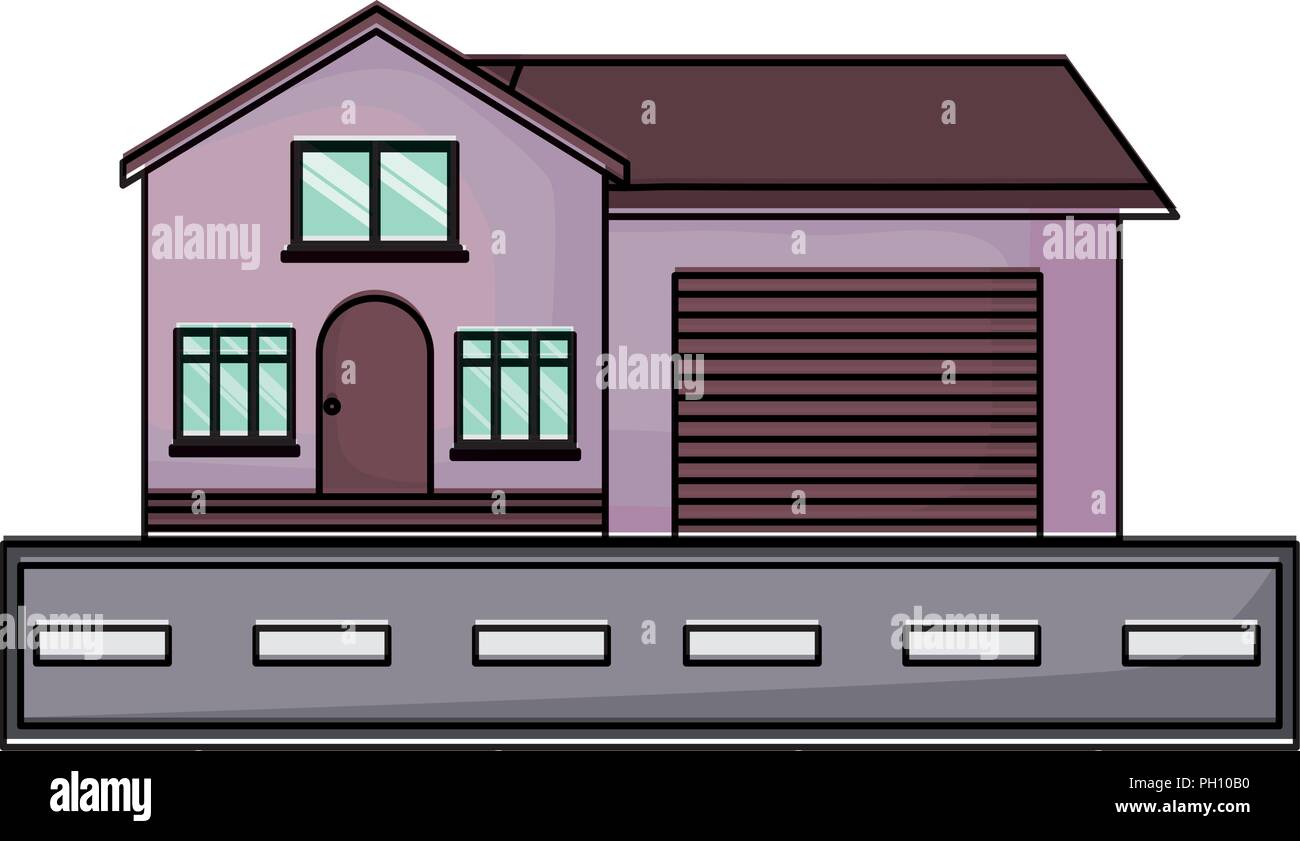 modern house and road over white background, vector illustration Stock ...