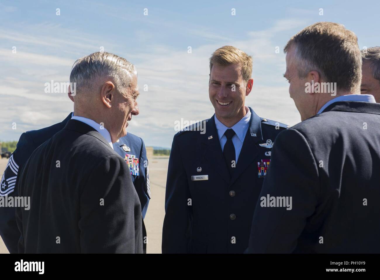 U.S. Secretary of Defense James N. Mattis speaks to Col. David Mineau ...