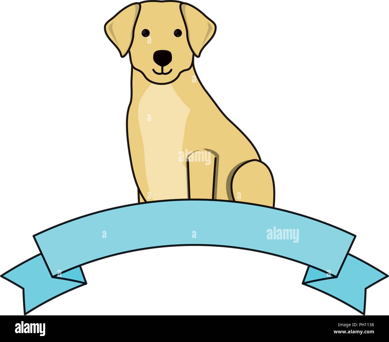 decorative ribbon with cute labrador dog icon over white background ...