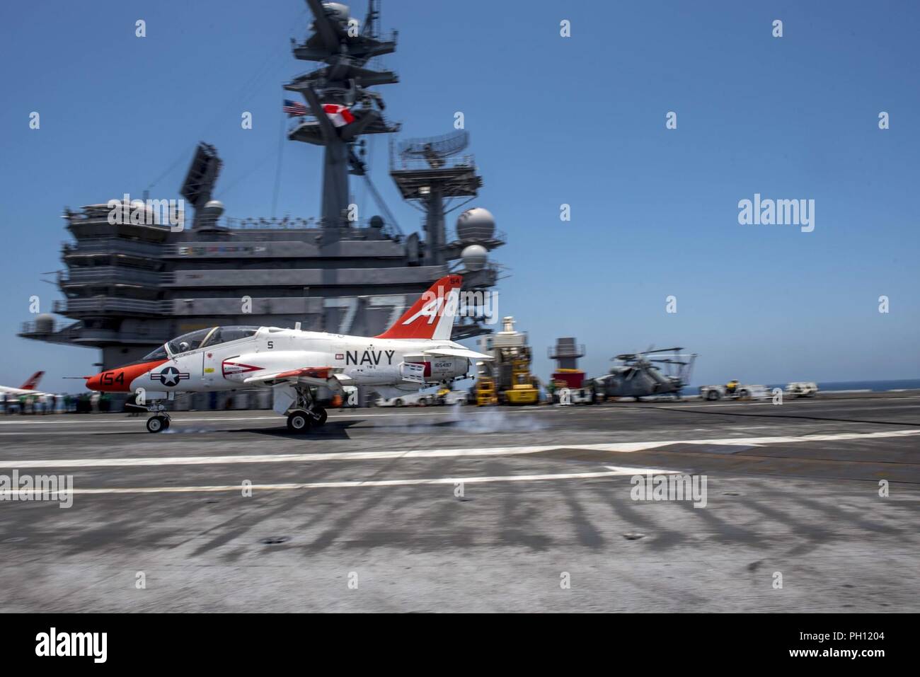 ATLANTIC OCEAN (June 24, 2018) A T-45 Goshawk lands aboard the aircraft ...