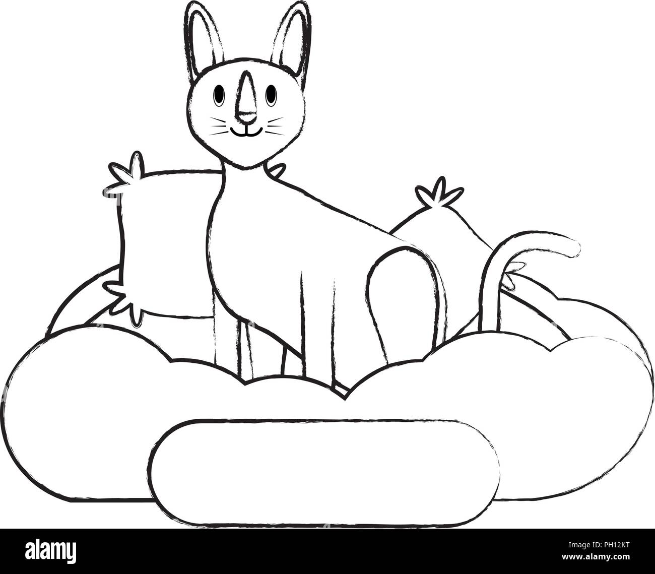 cute cat in bed over white background, vector illustration Stock Vector ...