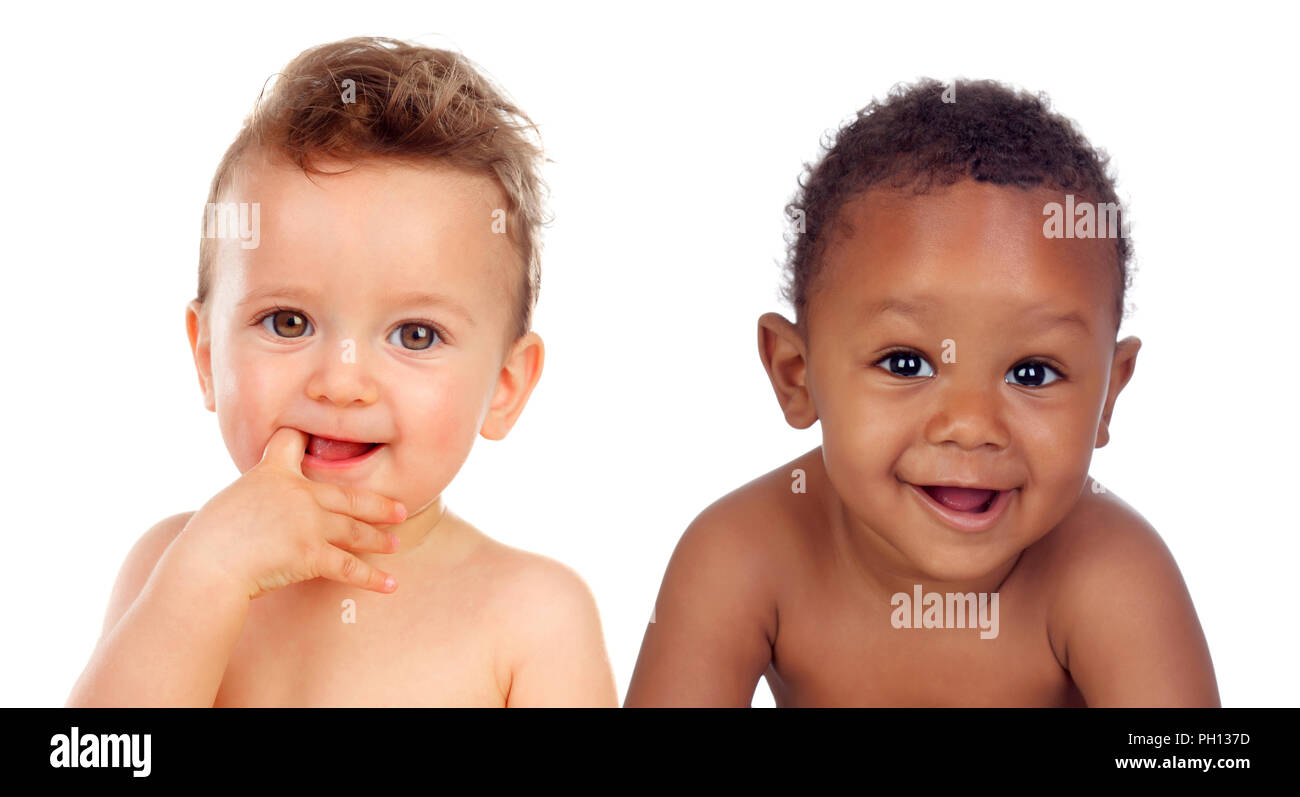 Two funny children laughing isolated on a white backround Stock Photo ...
