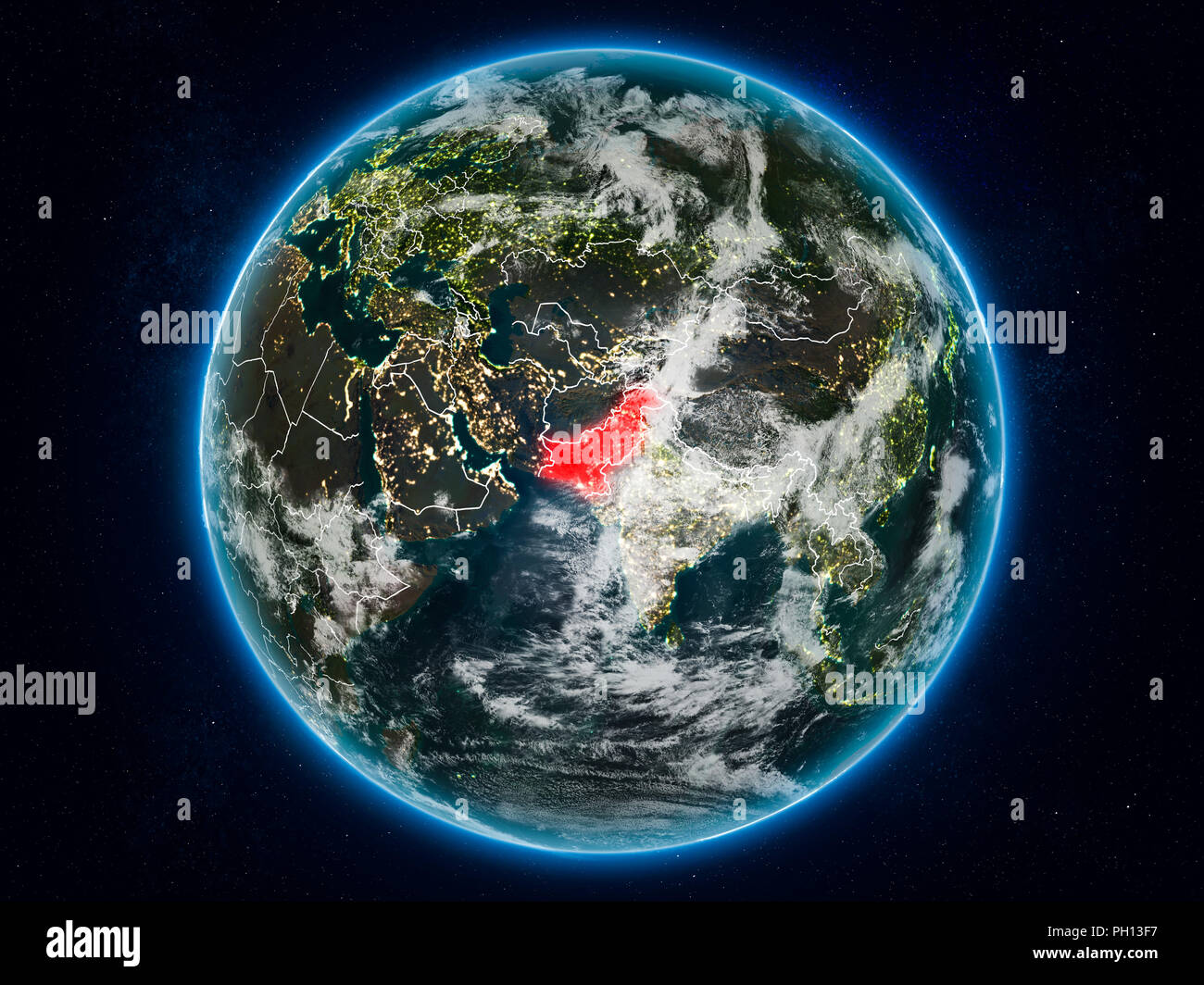Pakistan from space on planet Earth at night with visible country ...
