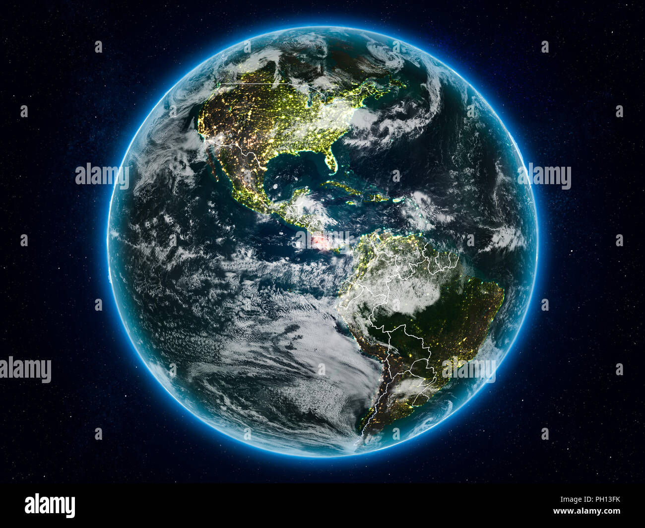 Costa Rica from space on planet Earth at night with visible country ...