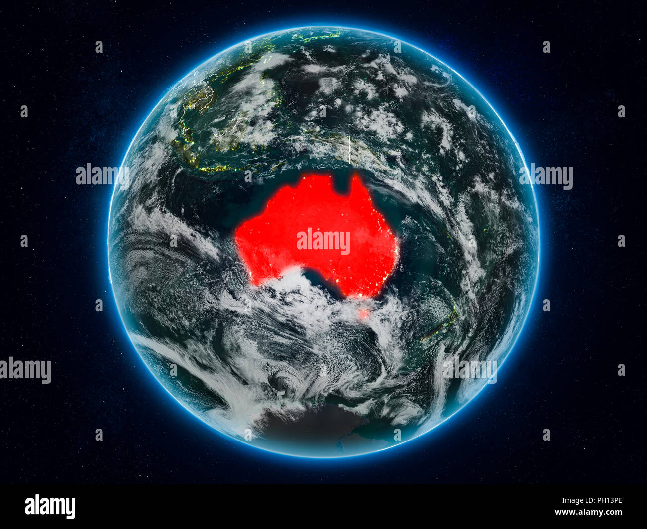 Australia from space on planet Earth at night with visible country ...