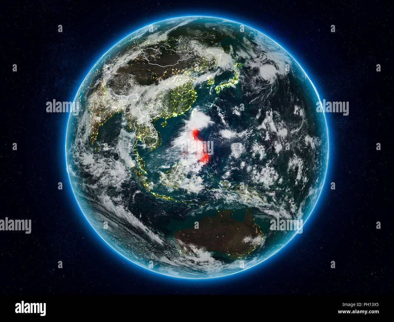 Philippines from space on planet Earth at night with visible country ...
