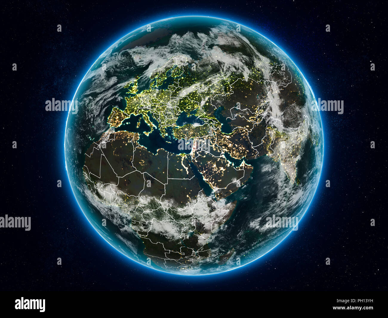 Lebanon from space on planet Earth at night with visible country ...