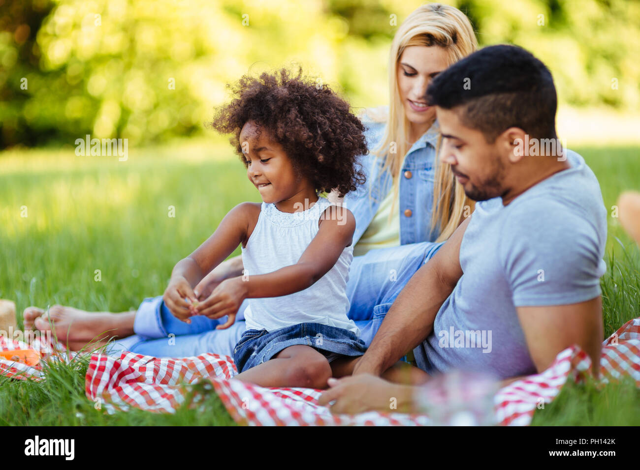 Happy family having fun time on picnic Stock Photo - Alamy