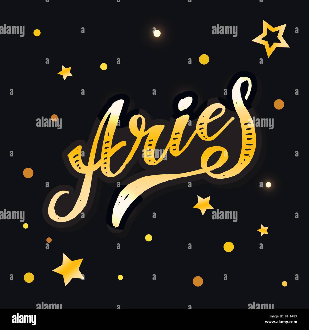 Aries lettering Calligraphy Brush Text horoscope Zodiac sign ...
