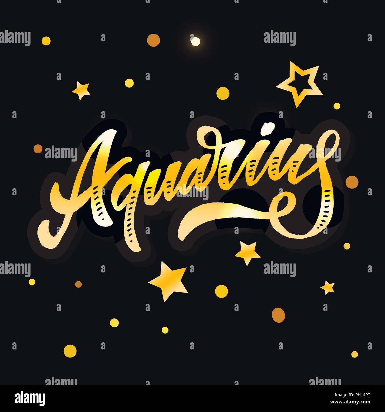 Aquarius lettering Calligraphy Brush Text horoscope Zodiac sign ...