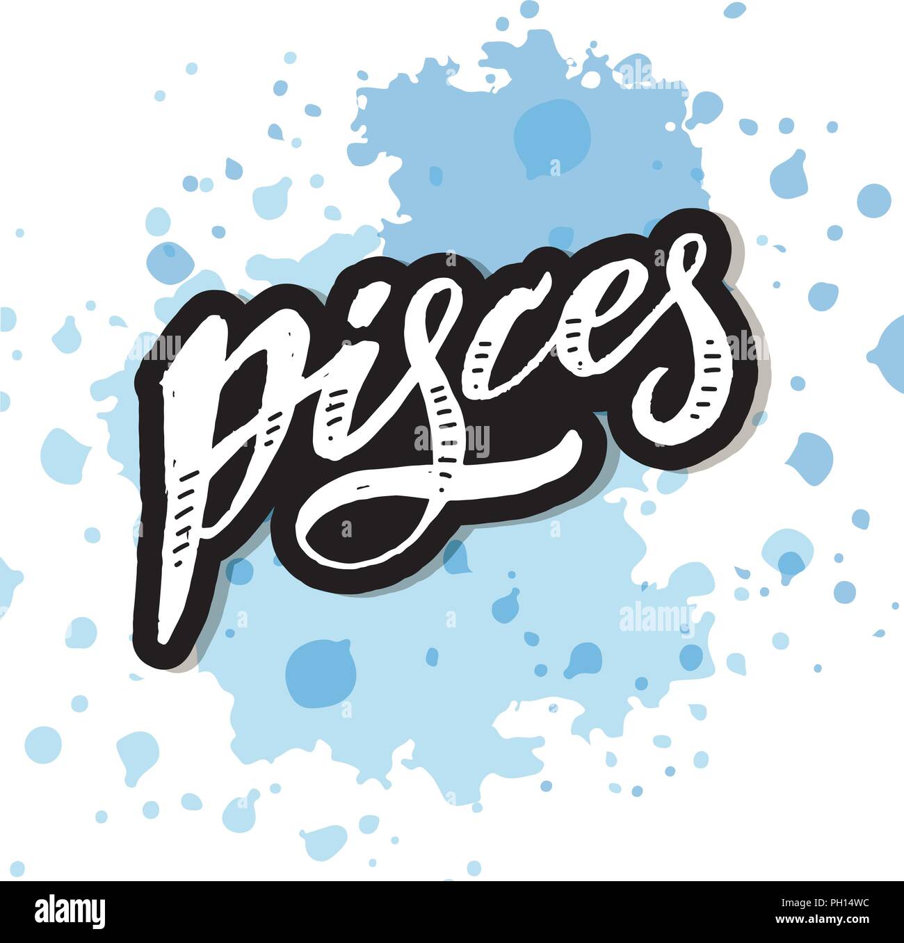Pisces lettering Calligraphy Brush Text horoscope Zodiac sign ...