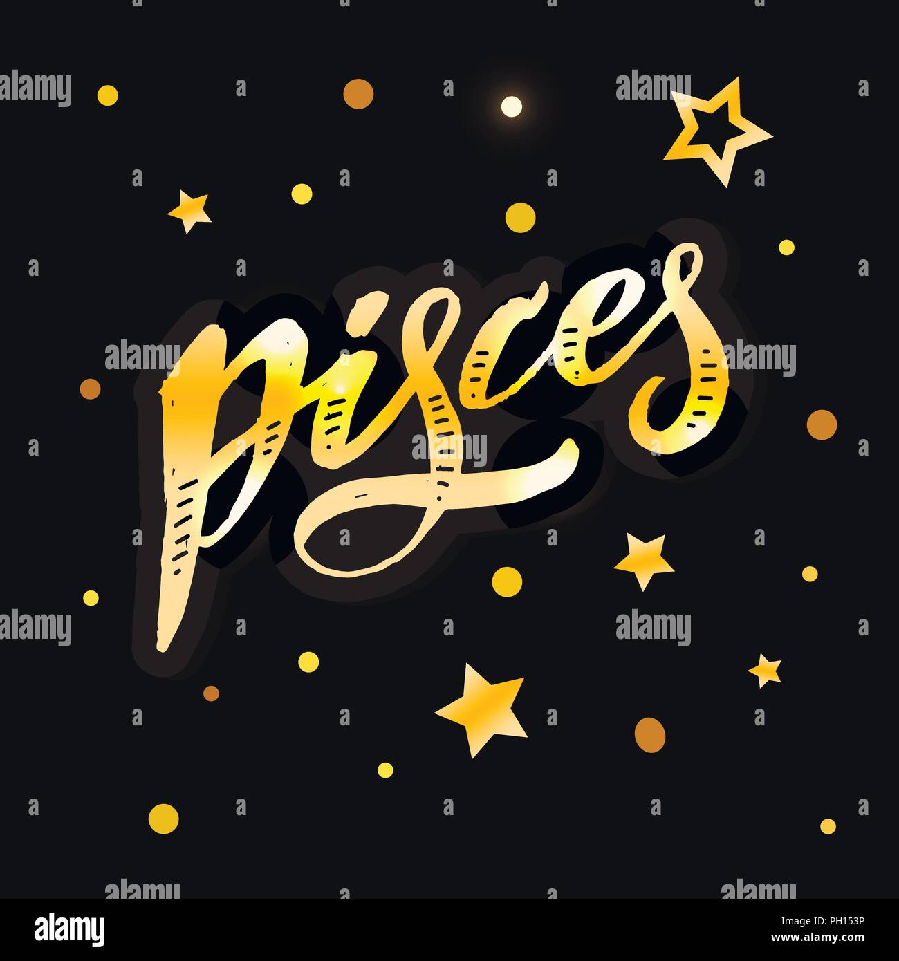 Pisces lettering Calligraphy Brush Text horoscope Zodiac sign ...
