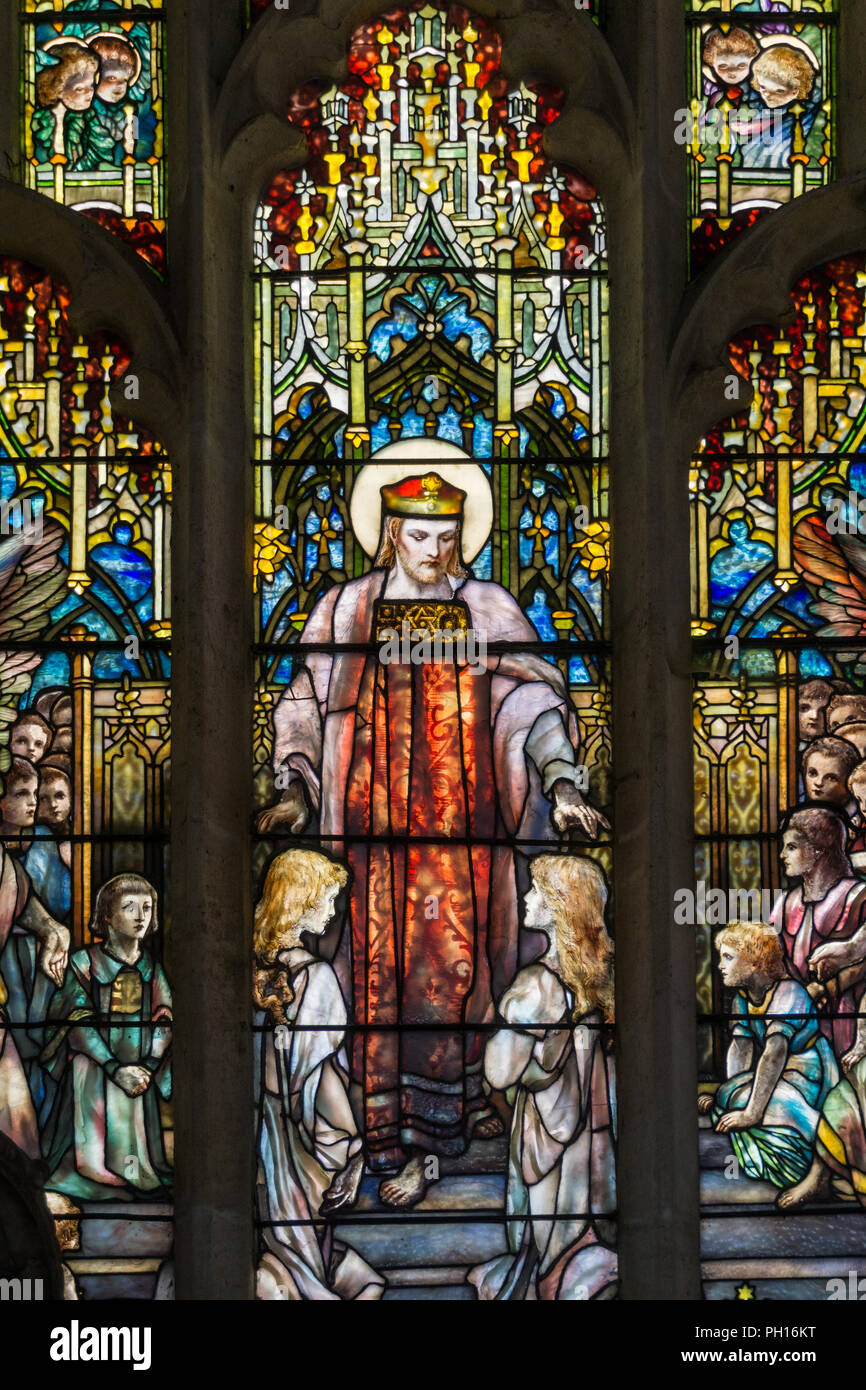 Detail from the stained glass window in St Andrew's Church, Kimbolton ...