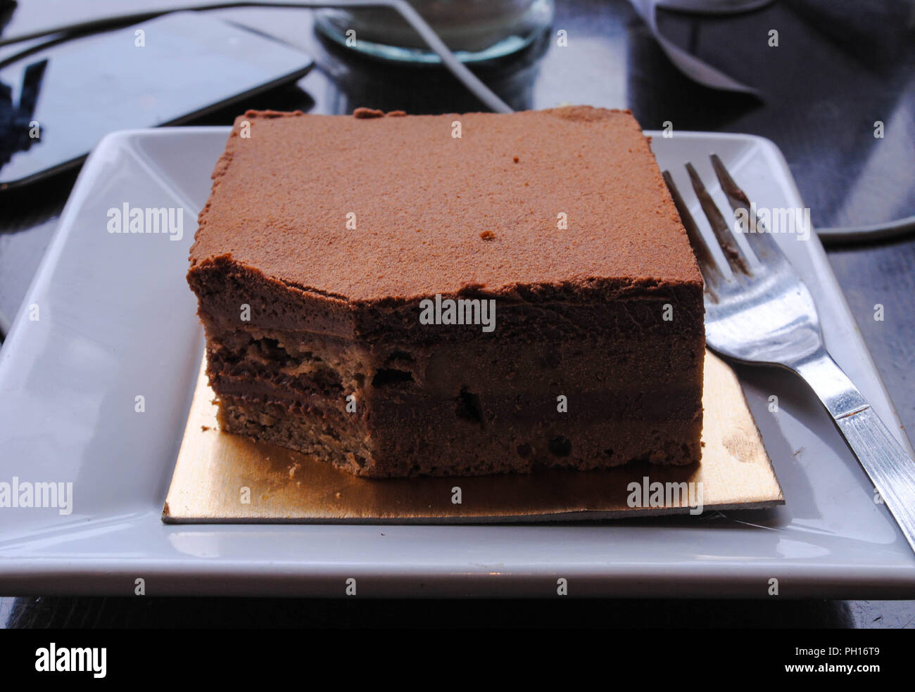 Square serving of chocolate dessert Stock Photo - Alamy