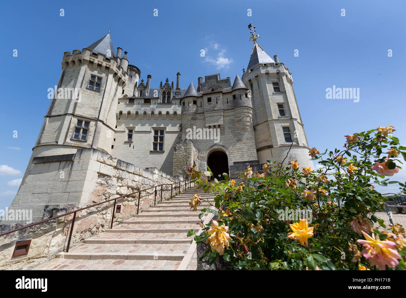 Town of Saumur, France. Picturesque view of the Chateau de Saumur which ...