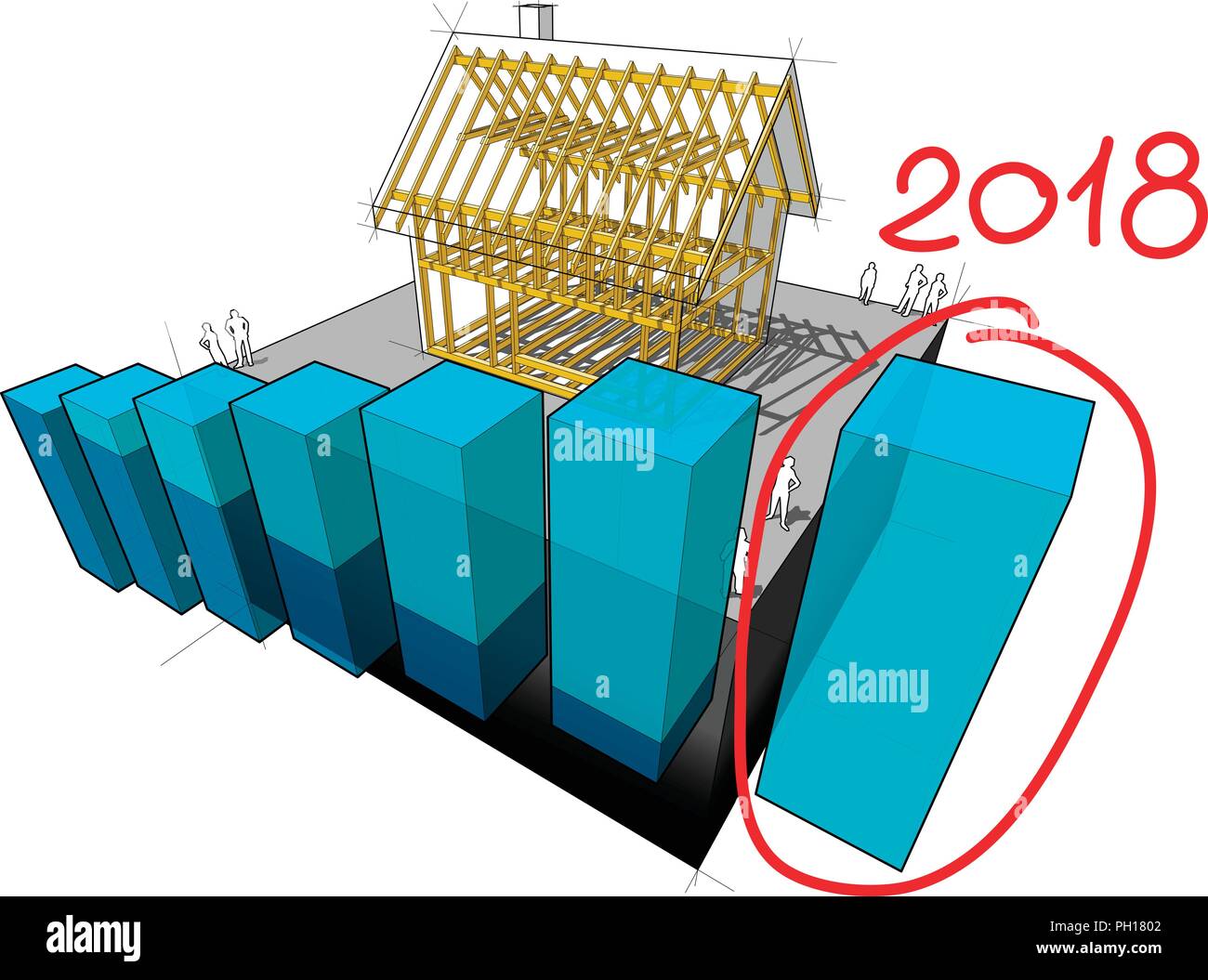 simple detached house with wooden framework construction with rising ...