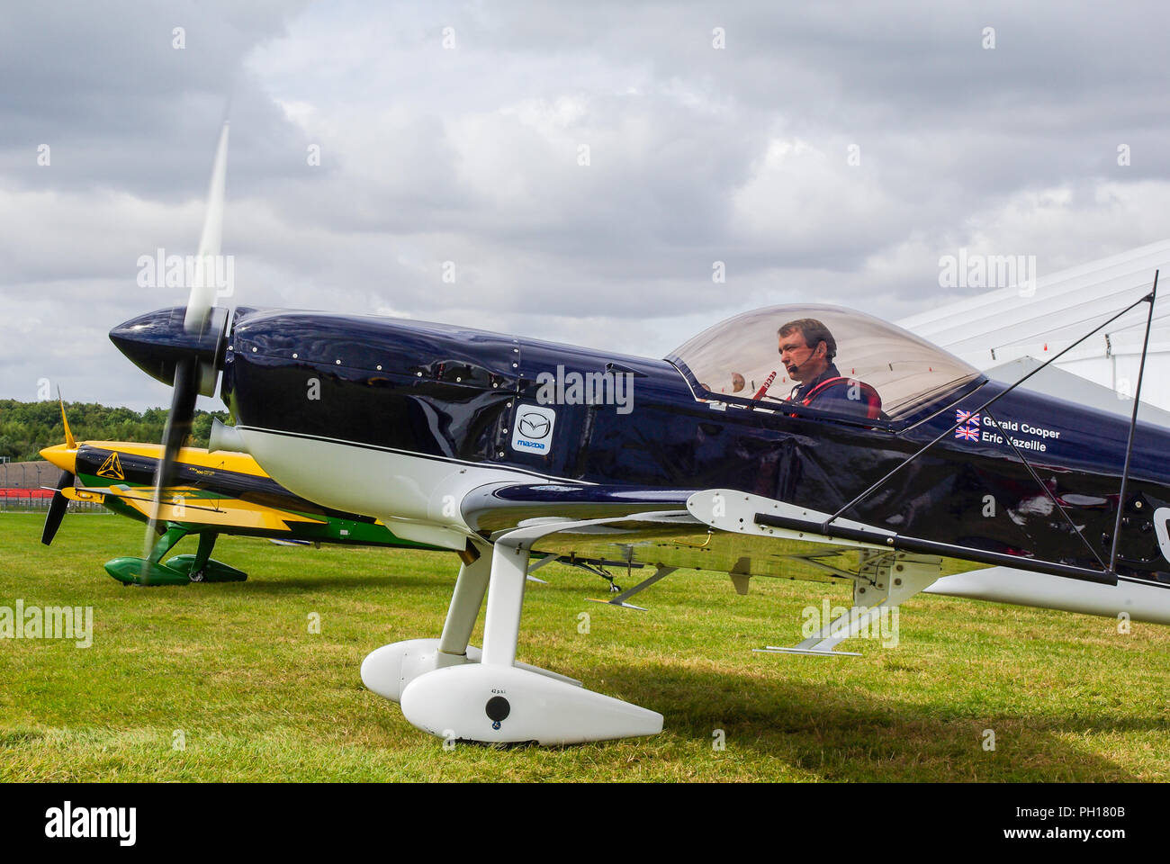 Gerald Cooper, British aerobatic pilot, in plane cockpit at World ...