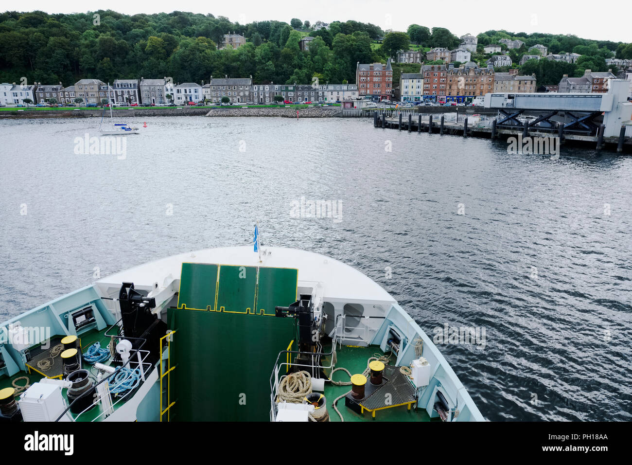 Ferry cruise ship approaching Scottish island of Rothesay view from ...
