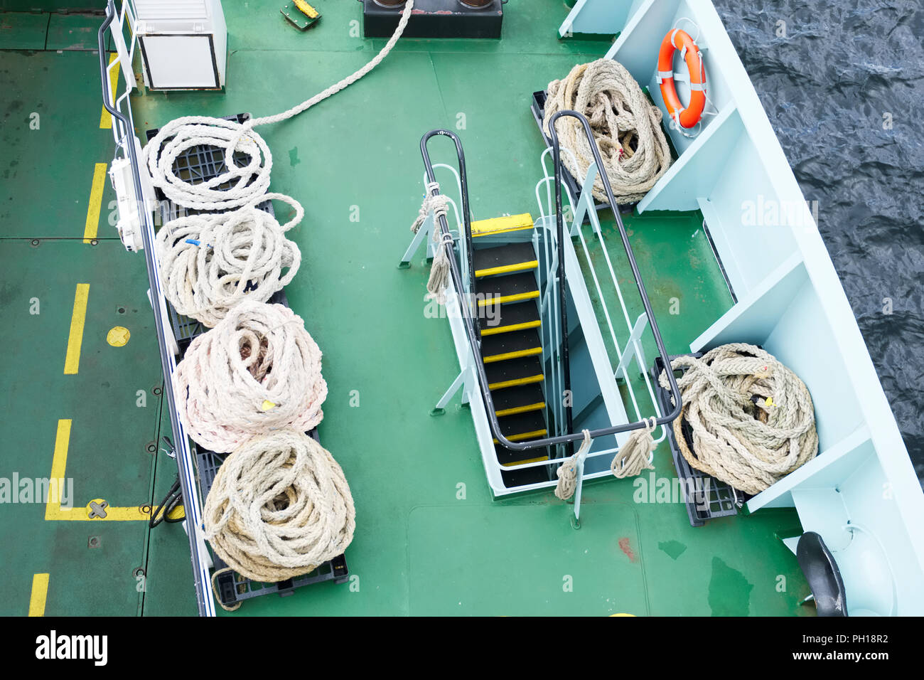 Ship deck view from above taken on a ferry cruise Stock Photo - Alamy