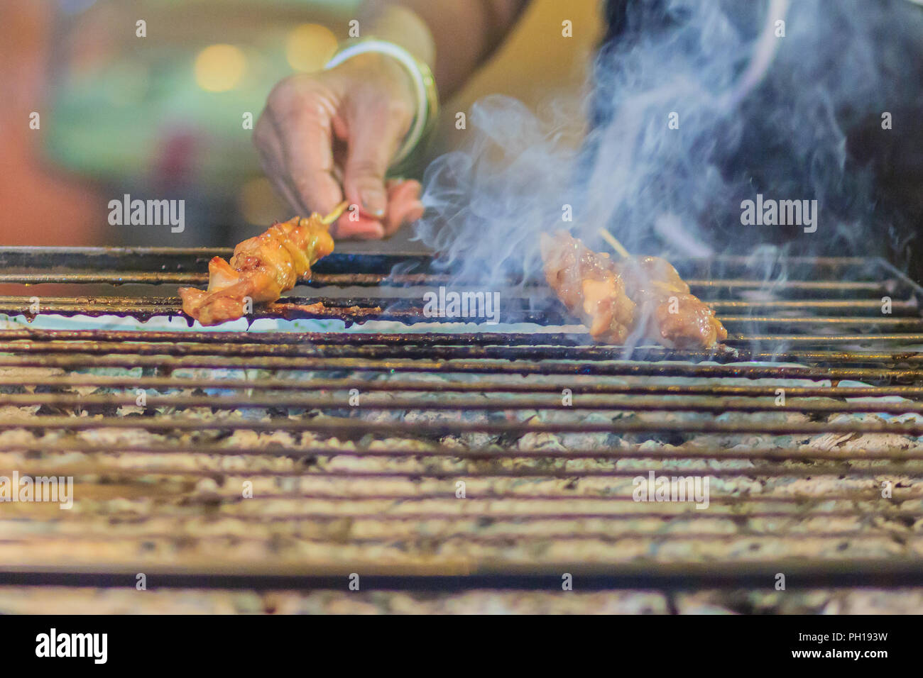 Close up of satay stall in bangkok market hi-res stock photography and ...