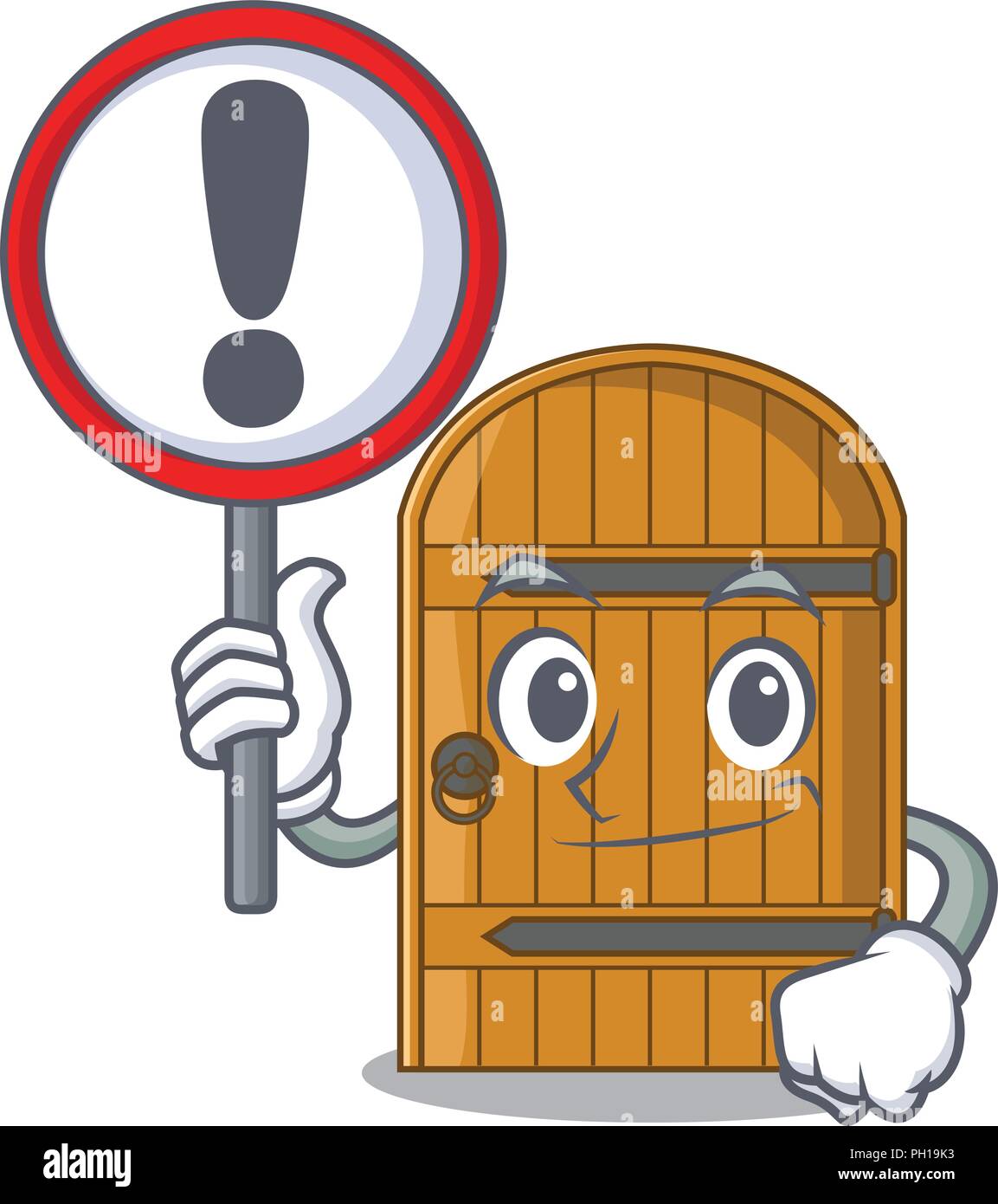 With sign cartoon wooden door massive closed gate vector illustration ...