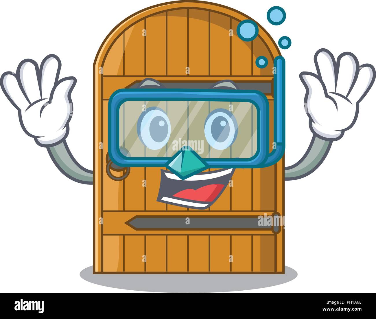 Diving wooden door isolated on character cartoon vector illustration ...