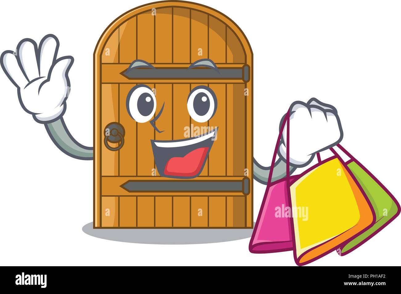 Shopping wooden door isolated on character cartoon vector illustration ...