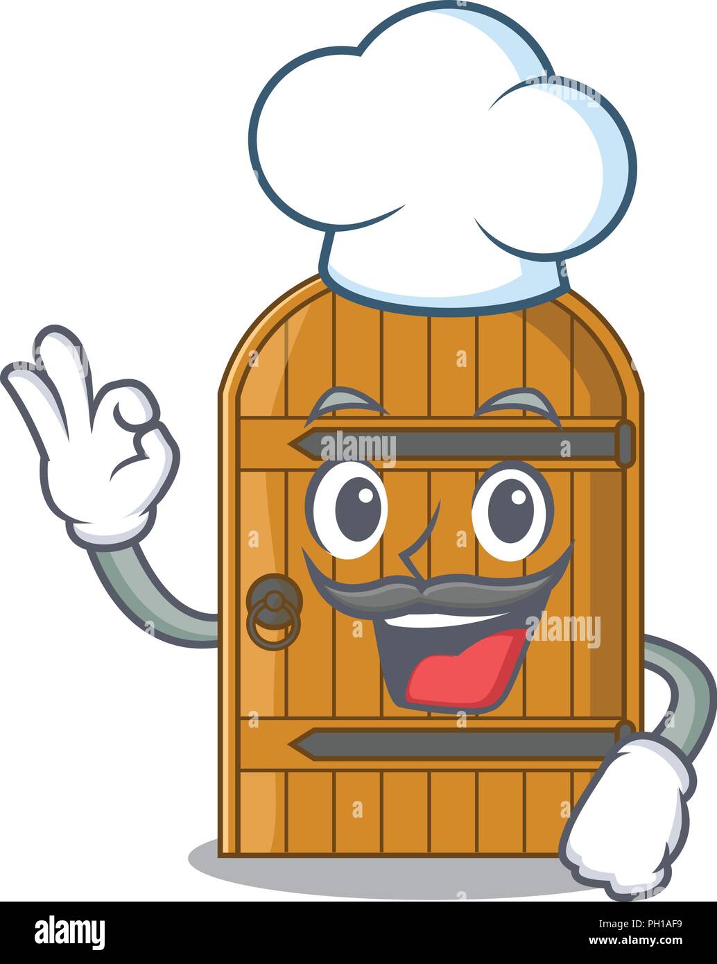 Chef wooden door isolated on character cartoon vector illustration ...
