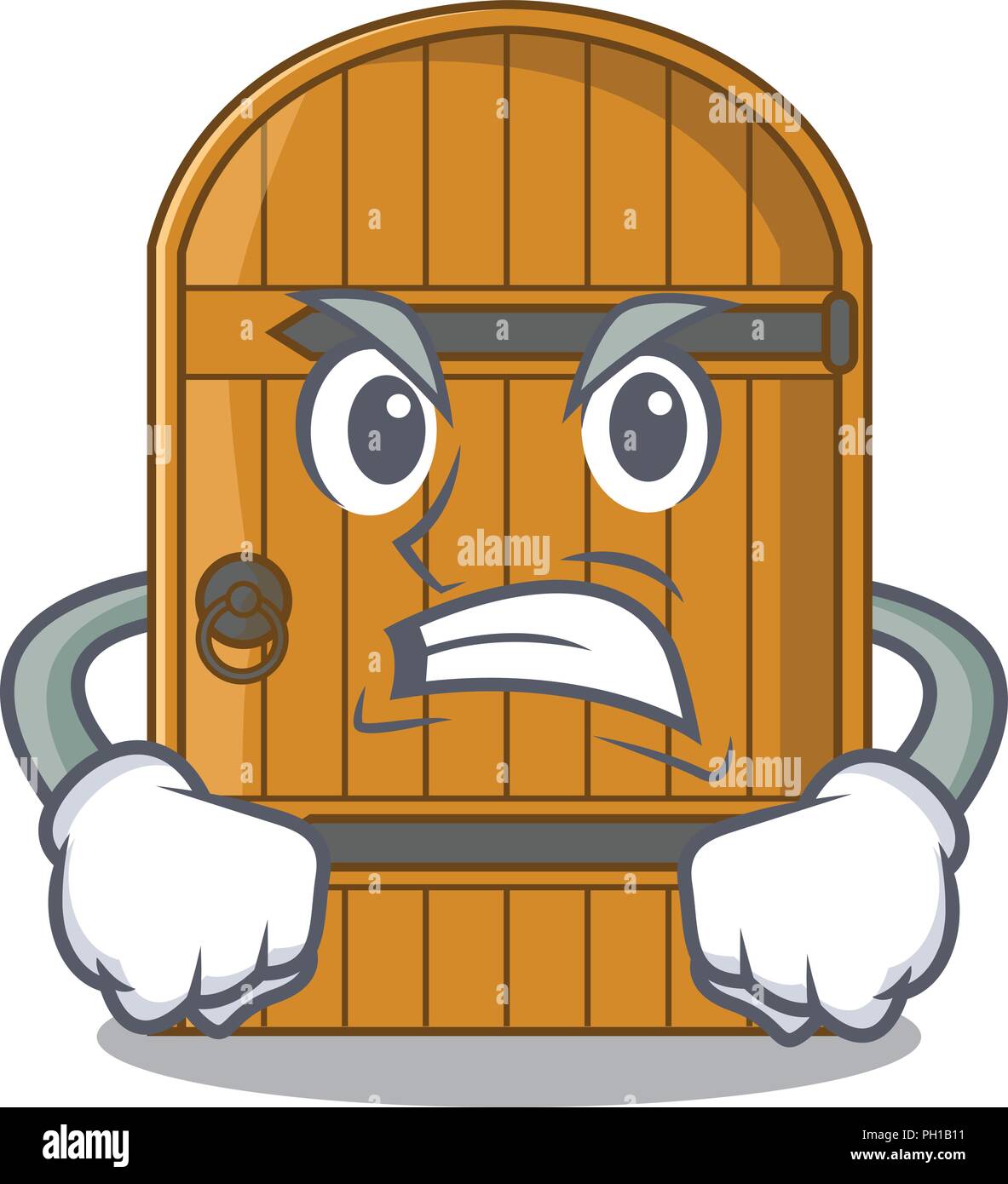 Angry large wooden door with cartoon handle vector illustration Stock ...