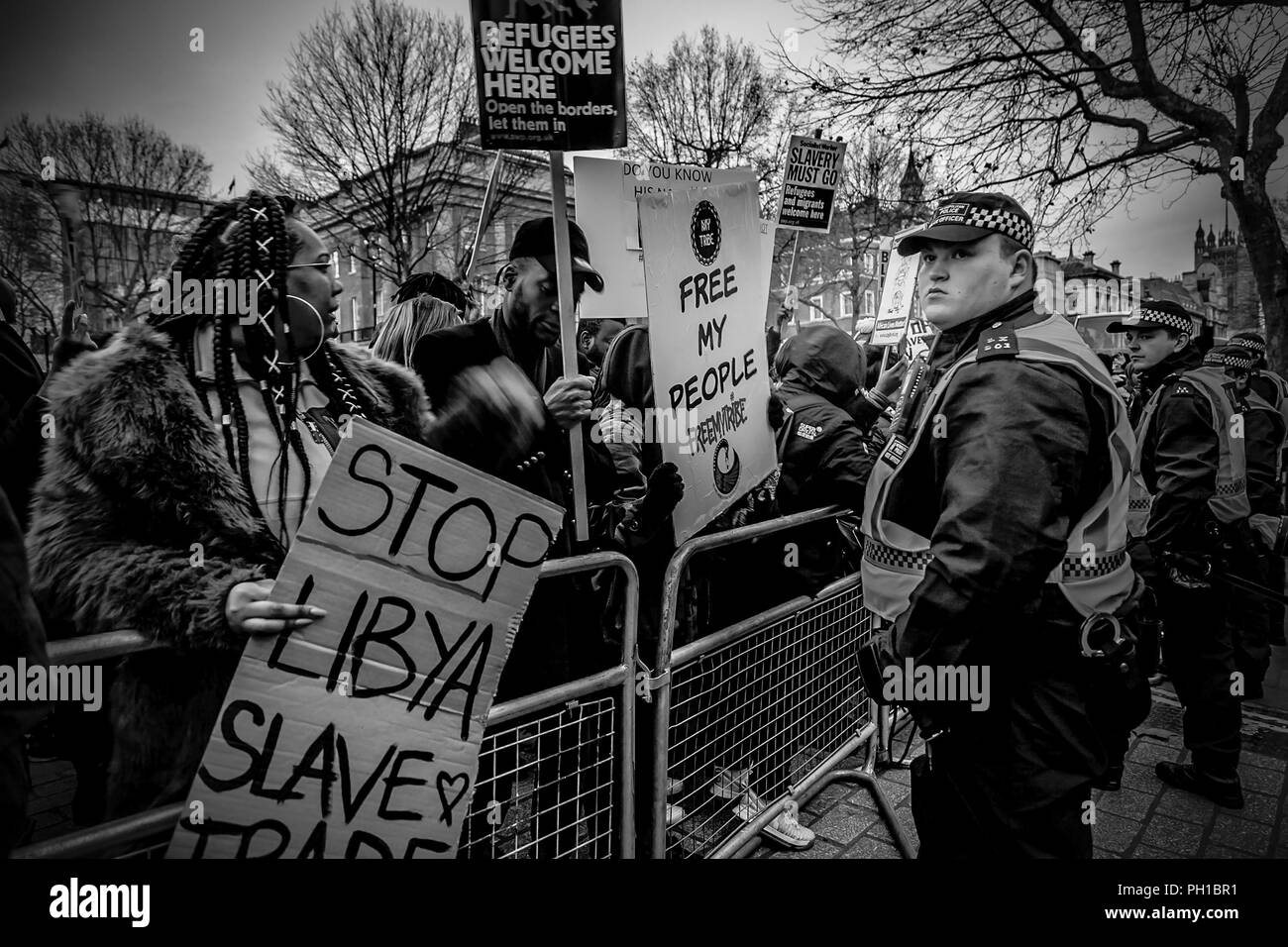 March and protest for Anti Slavery in Lybia, taken place in London ...