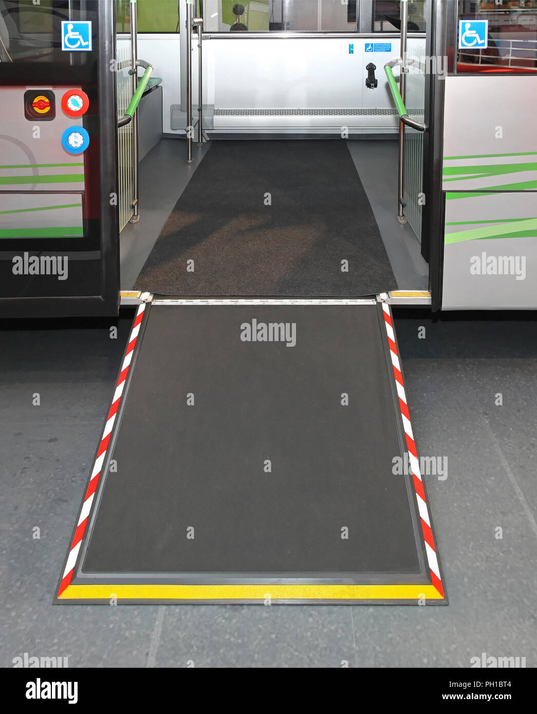 Door and ramp for wheelchair at city bus Stock Photo - Alamy