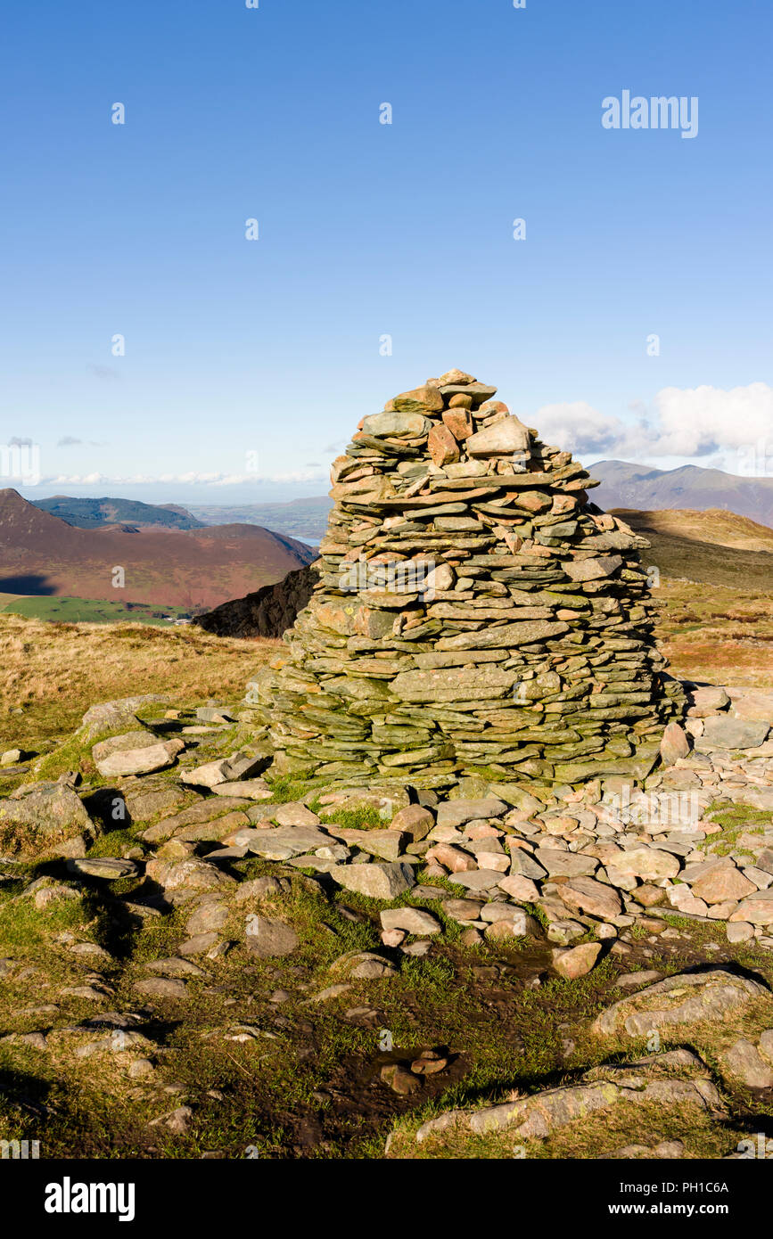 The cairn at the summit of High Spy in the Lake District National Park ...