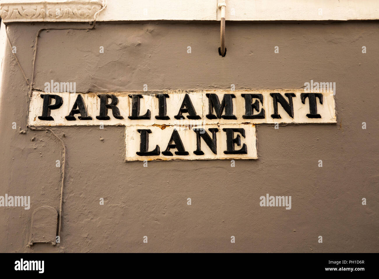 Gibraltar, Main Street, Parliament Lane, old ceramic street sign Stock ...
