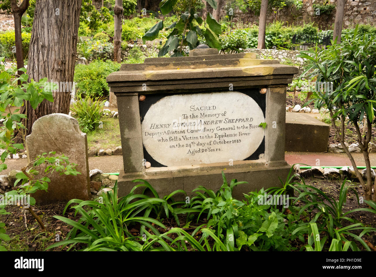 Gibraltar, Main Street, Trafalgar Cemetery, burial ground, 1813 grave of Henry Edward Andrew ...
