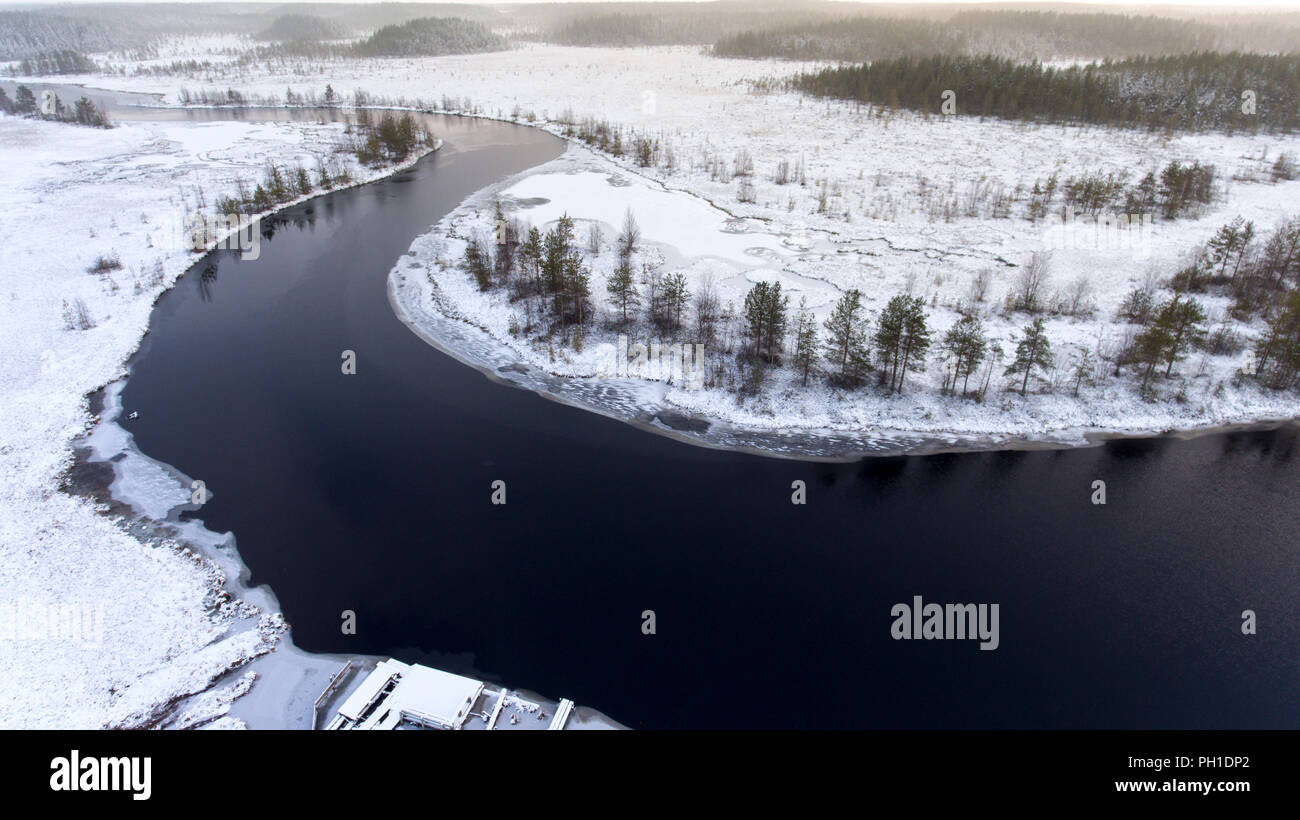 Aerial snowy forests river winter hi-res stock photography and images ...