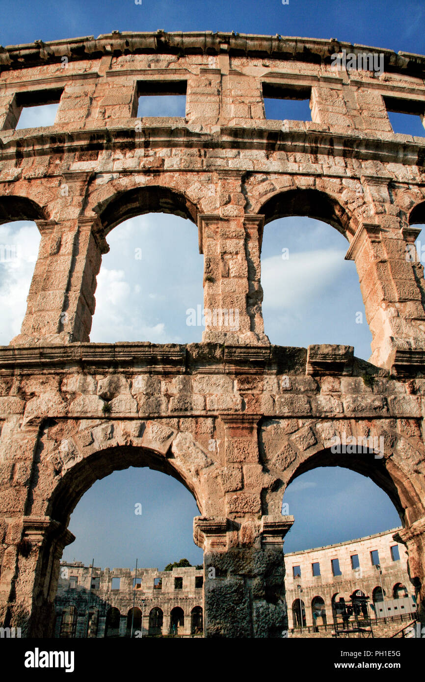 Old Ancient Roman Amphitheater arena in Pula, Istria, Croatia. The ...